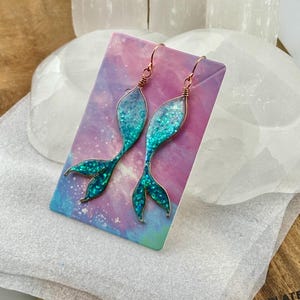 Mermaid Body and Tail Ocean Ombre Earrings Copper Wire & Epoxy Pendant ...