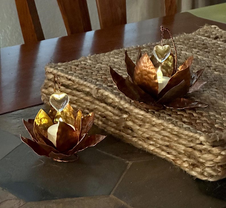 Copper Lotus Flower Heart Handmade Metal Tabletop Centerpiece Home ...