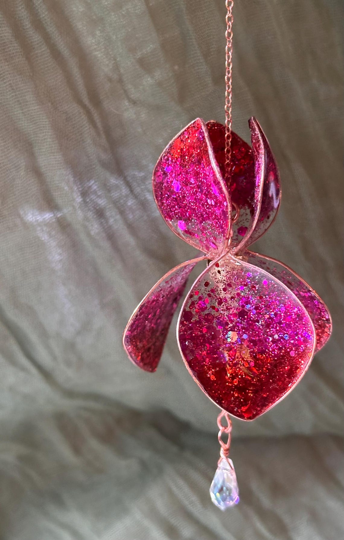 Holographic Purple Rear View Mirror Copper Wire & Epoxy Flower ...