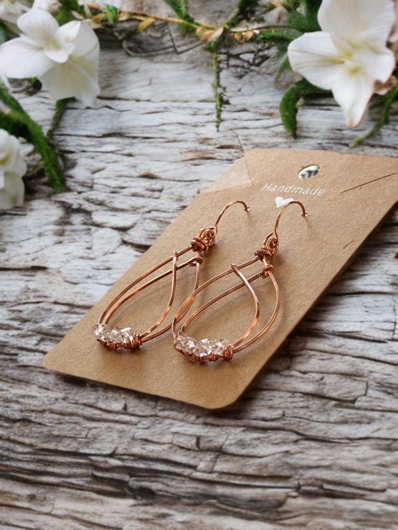 Handmade PURE Copper Wire Dangle Earrings With Herkimer Diamonds ...