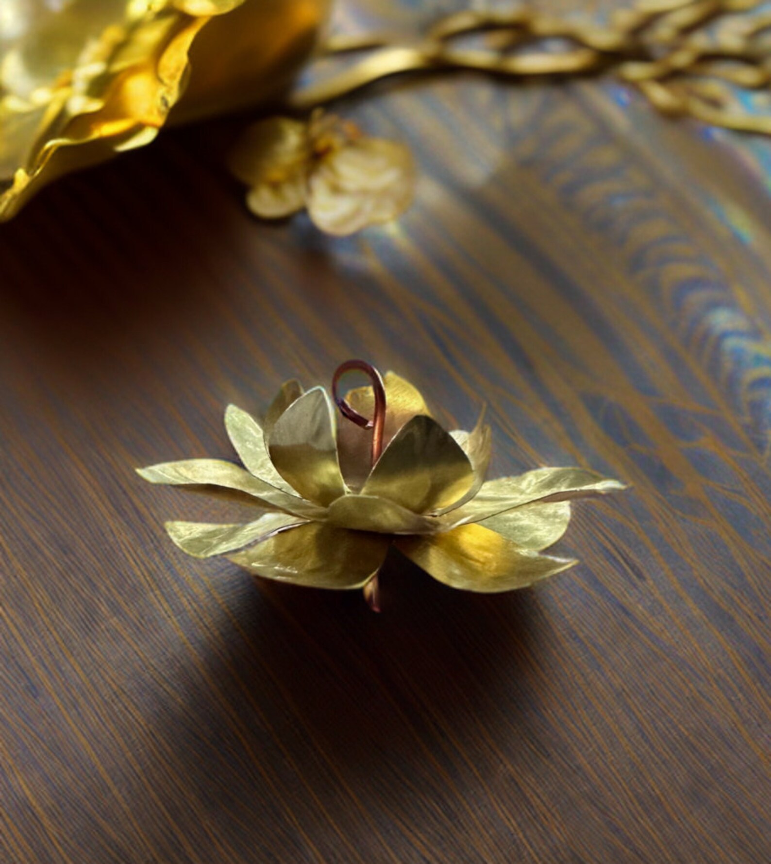 Handmade Copper Lotus Flower and Gemstone Window Dangle Rear View ...