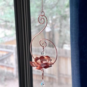 Window Pure Copper Lotus Flower and Rainbow Prism Dangle Rear View ...