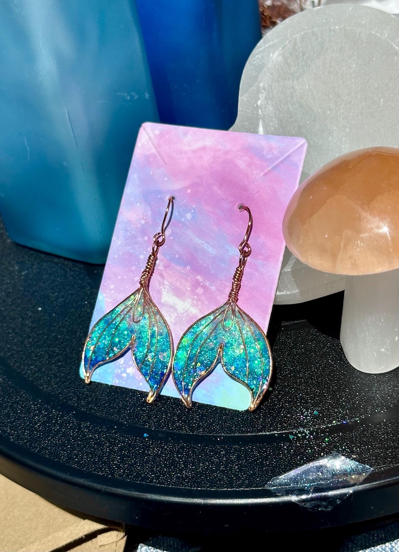 Mermaid Body and Tail Ocean Ombre Earrings Copper Wire & Epoxy Pendant ...