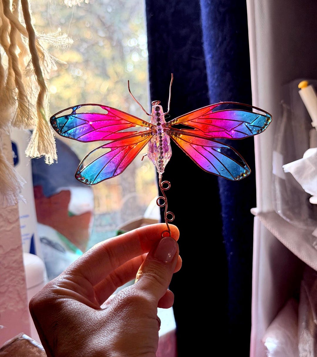 Handmade Dangling Butterfly Dragonfly Window Suncatcher Standing Table ...