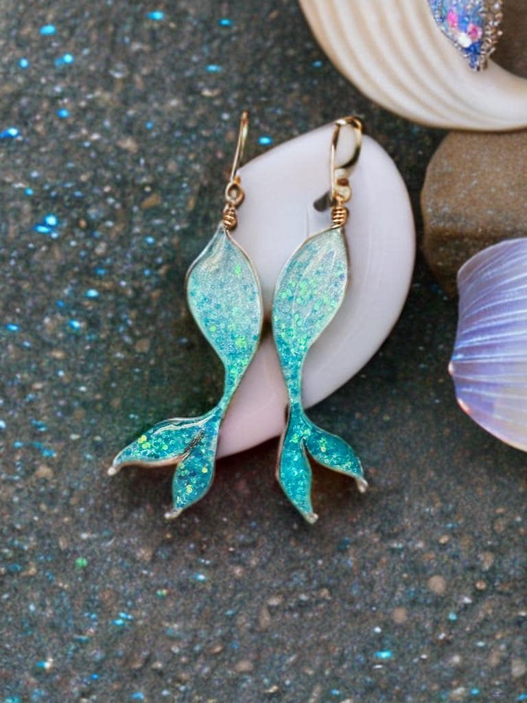 Mermaid Body and Tail Ocean Ombre Earrings Copper Wire & Epoxy Pendant ...