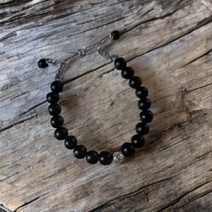January Birthstone Black Onyx Adjustable Bracelet With Meditation OM ...