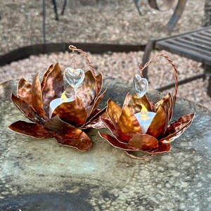Copper Lotus Flower Heart Handmade Metal Tabletop Centerpiece Home ...