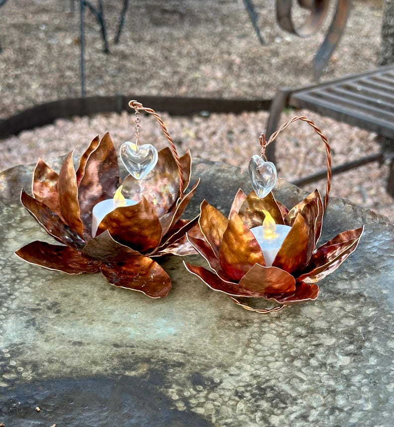 Copper Lotus Flower Heart Handmade Metal Tabletop Centerpiece Home ...