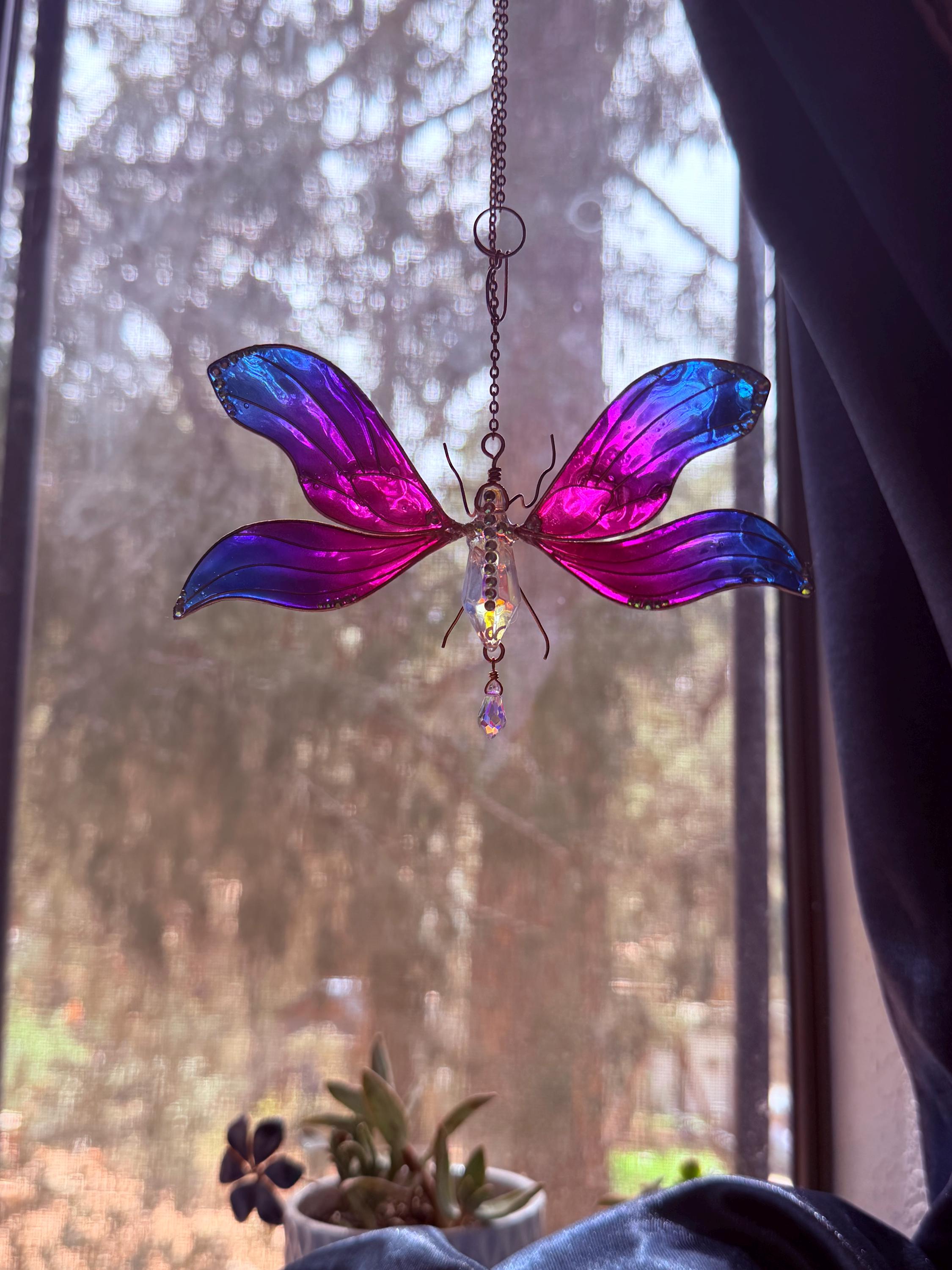 Handmade Dangling Butterfly Dragonfly Window Suncatcher Standing Table ...