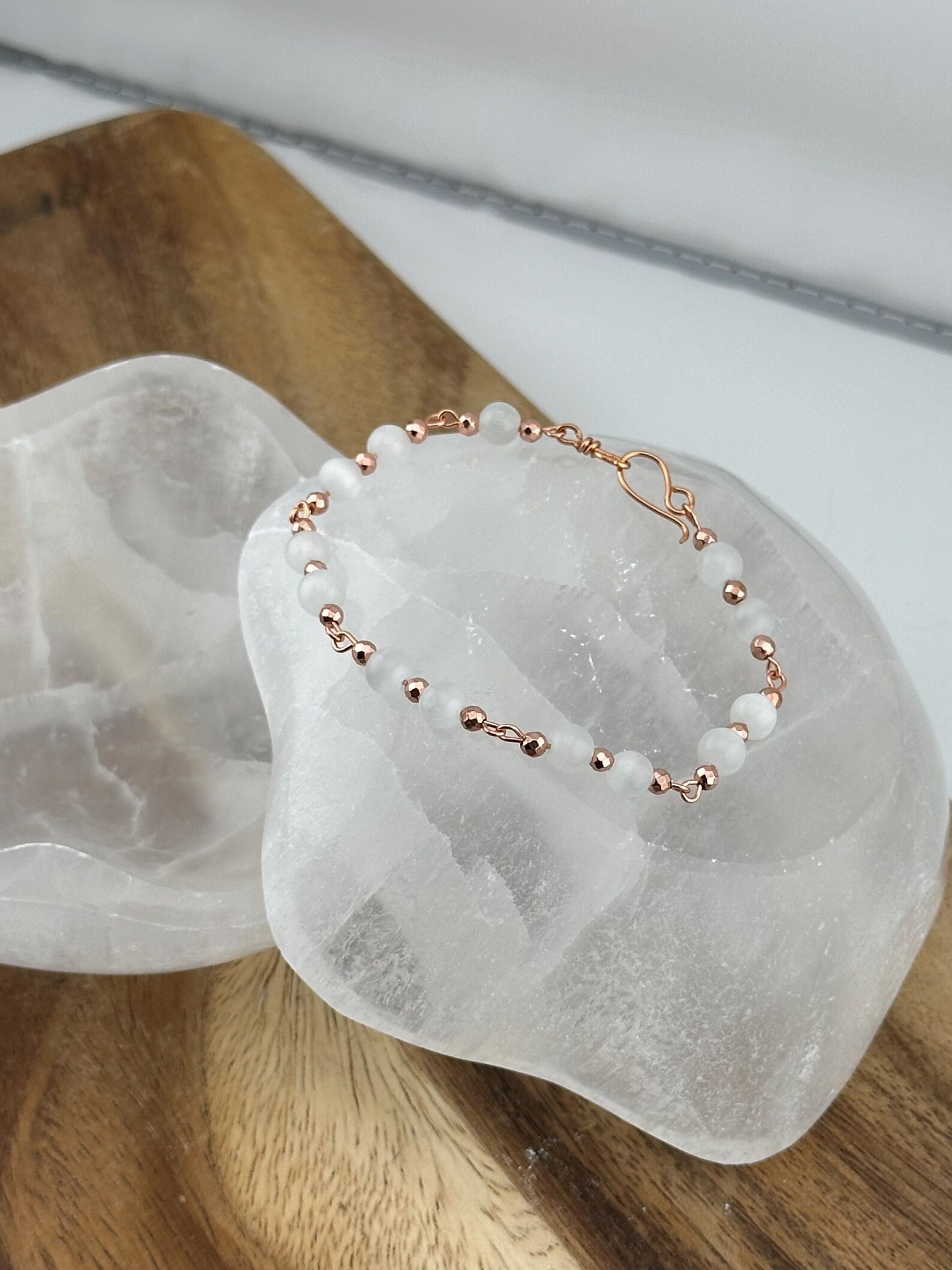 Pure Selenite Copper Link Crystal Bracelet Delicate Jewelry Handmade ...