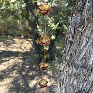 7 Flower Long Pure COPPER Lotus Flower Sun Catcher Rain Chain Handmade ...