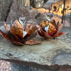 Copper Lotus Flower Heart Handmade Metal Tabletop Centerpiece Home ...