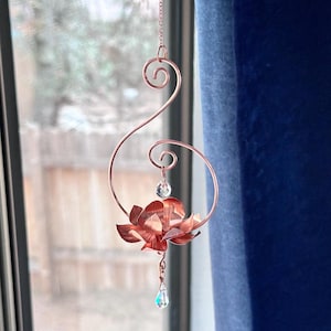 Pure Copper Lotus Flower and Prism Window Dangle Rear View Mirror Car ...