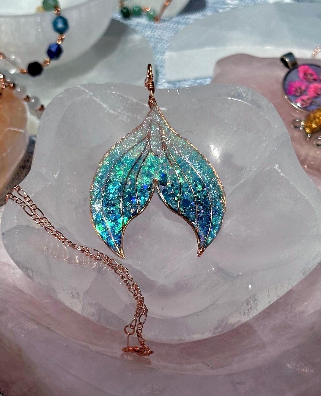 Ocean Ombre Mermaid Tail Necklace and Earrings Copper Wire & Epoxy ...