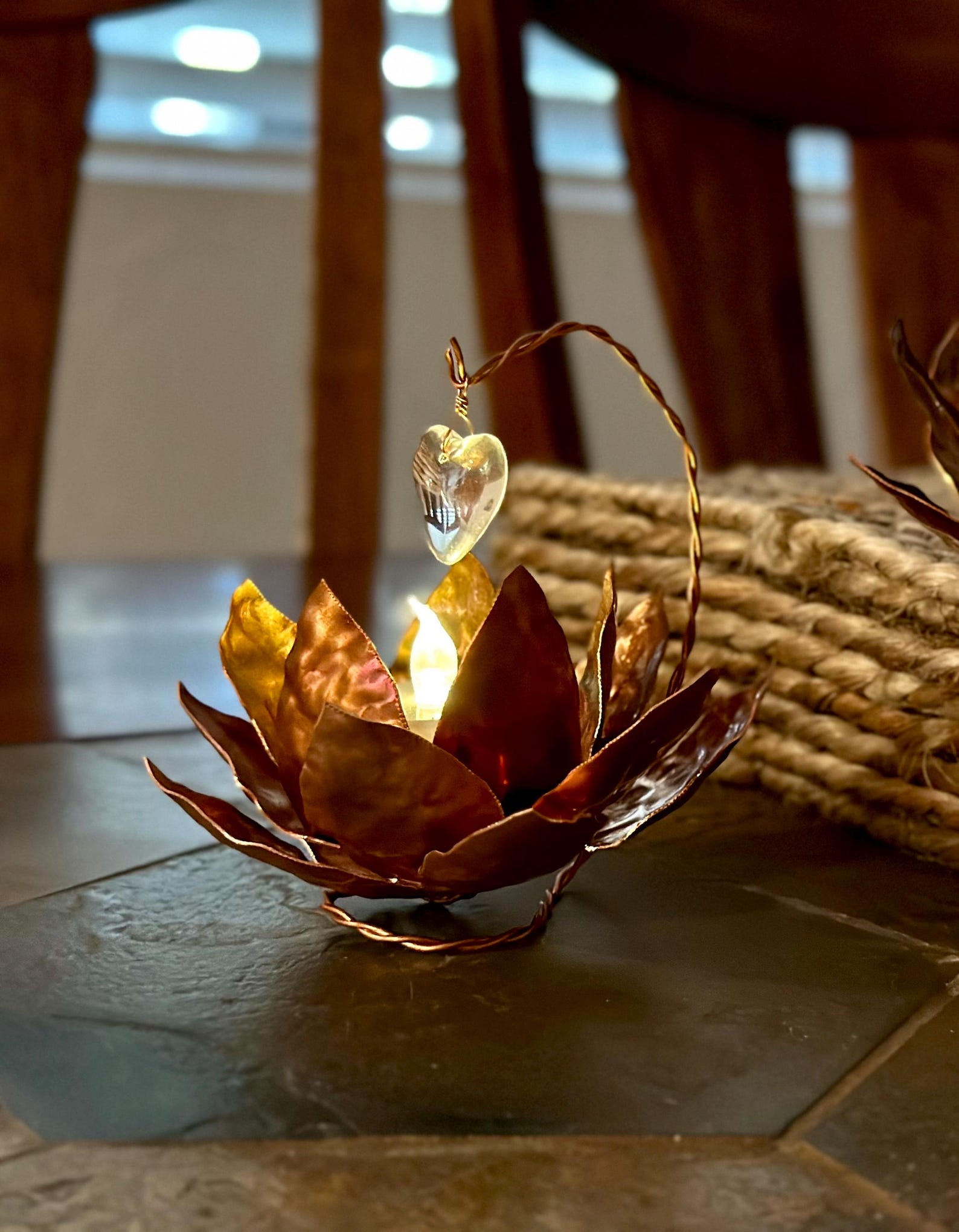 Copper Lotus Flower Heart Handmade Metal Tabletop Centerpiece Home ...