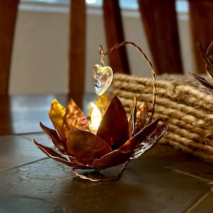 Copper Lotus Flower Heart Handmade Metal Tabletop Centerpiece Home ...