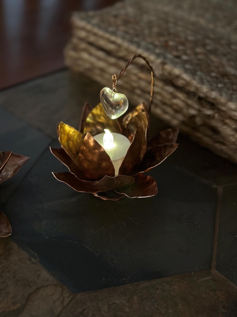 Copper Lotus Flower Heart Handmade Metal Tabletop Centerpiece Home ...