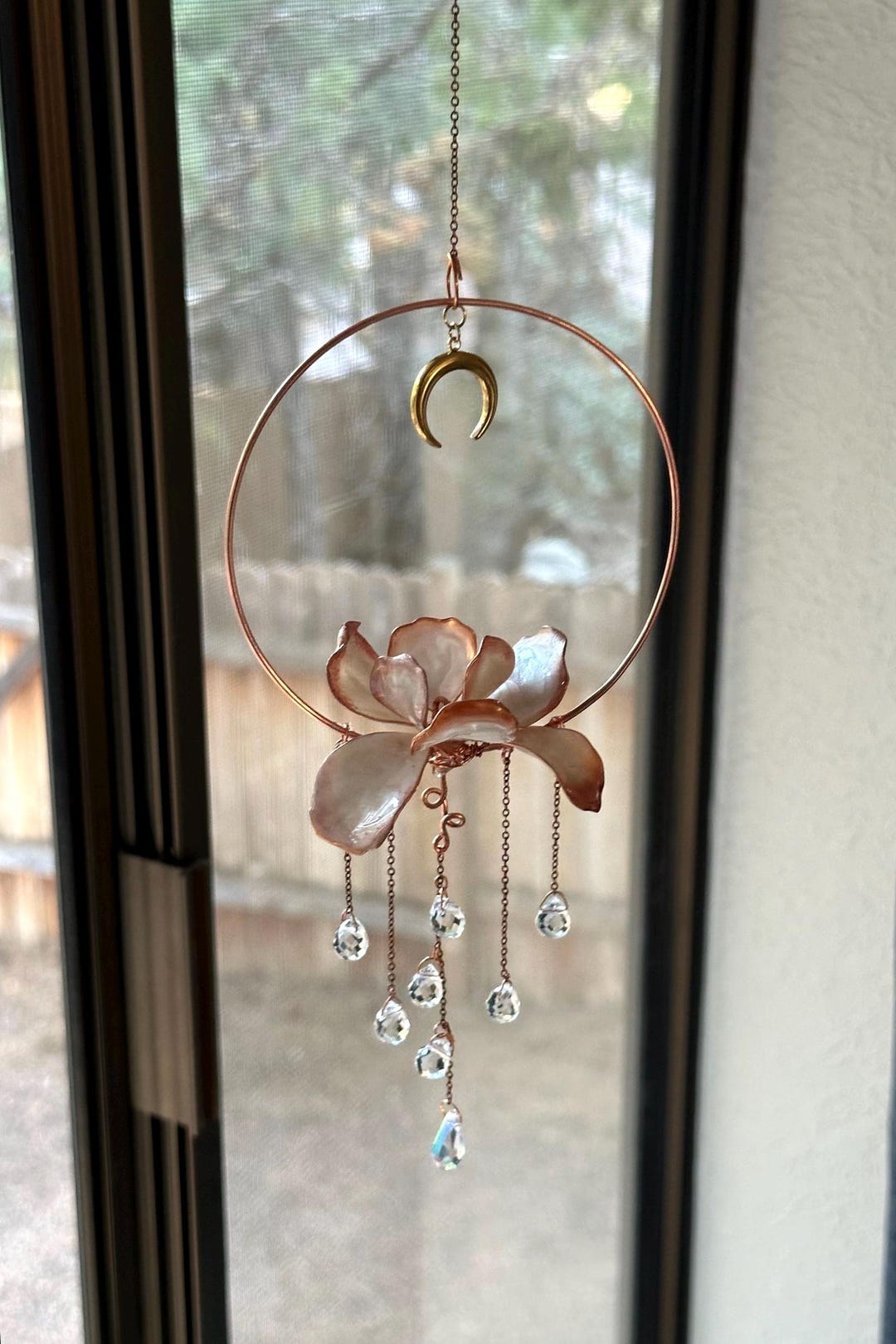 Lotus Window Suncatcher Copper Wire & Resin Flower Grieving Gift Rear ...