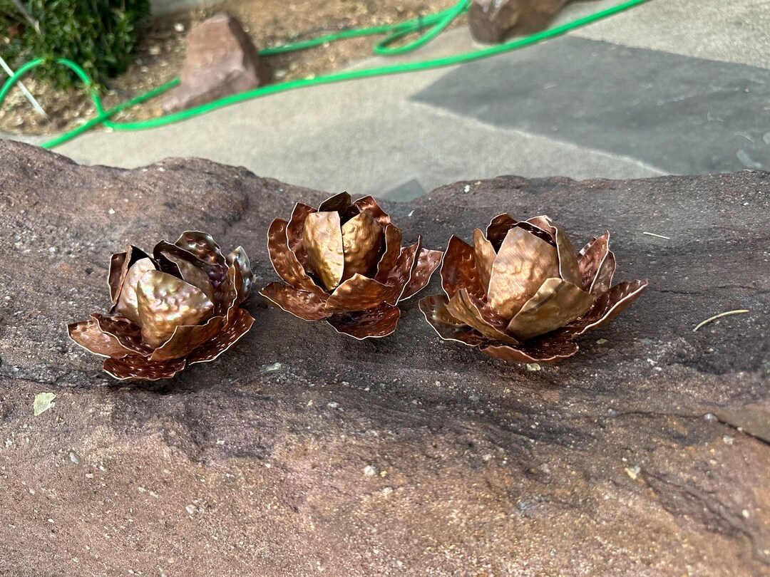 Solid Copper Set of 3 Lotus Bundle Garden Home Decor Lotus Flower ...