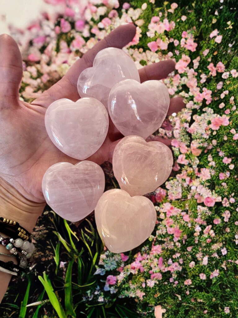 Pure Rose Quartz Heart Palm Stones Anti Anxiety Calming Crystals ...