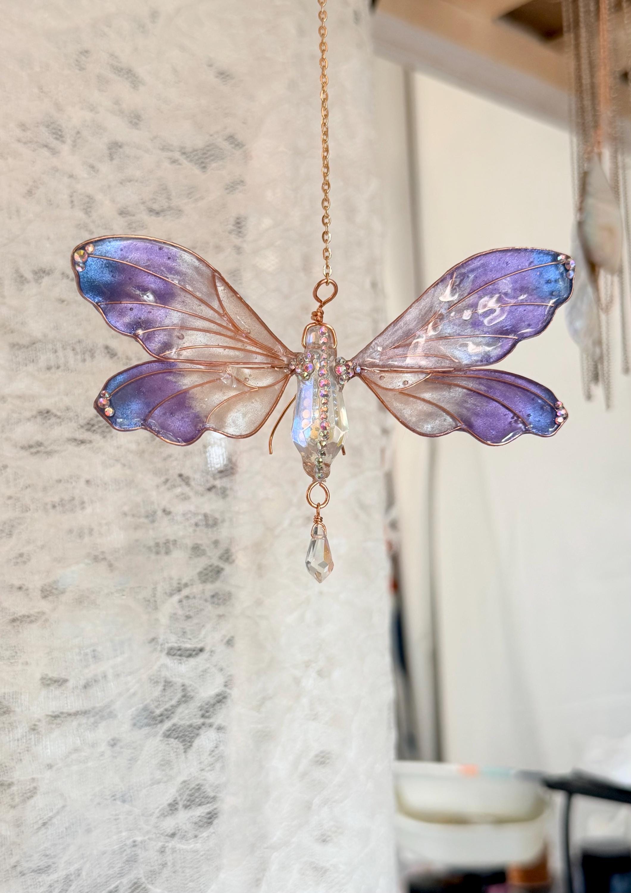 Handmade Dangling Butterfly Dragonfly Window Suncatcher Standing Table ...