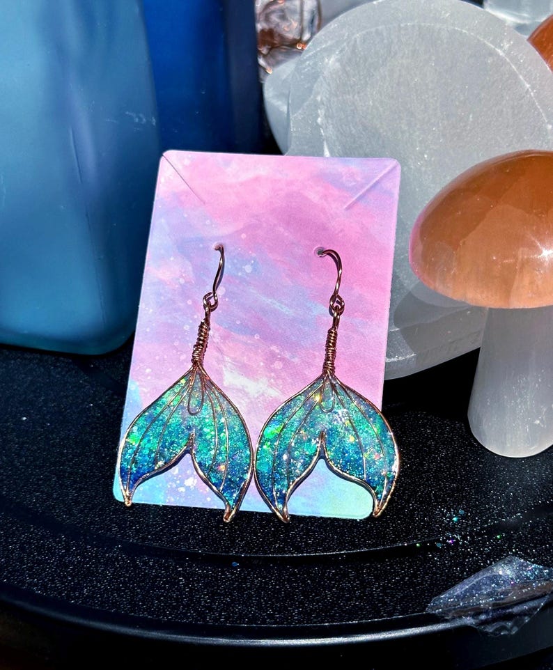 Mermaid Body and Tail Ocean Ombre Earrings Copper Wire & Epoxy Pendant ...