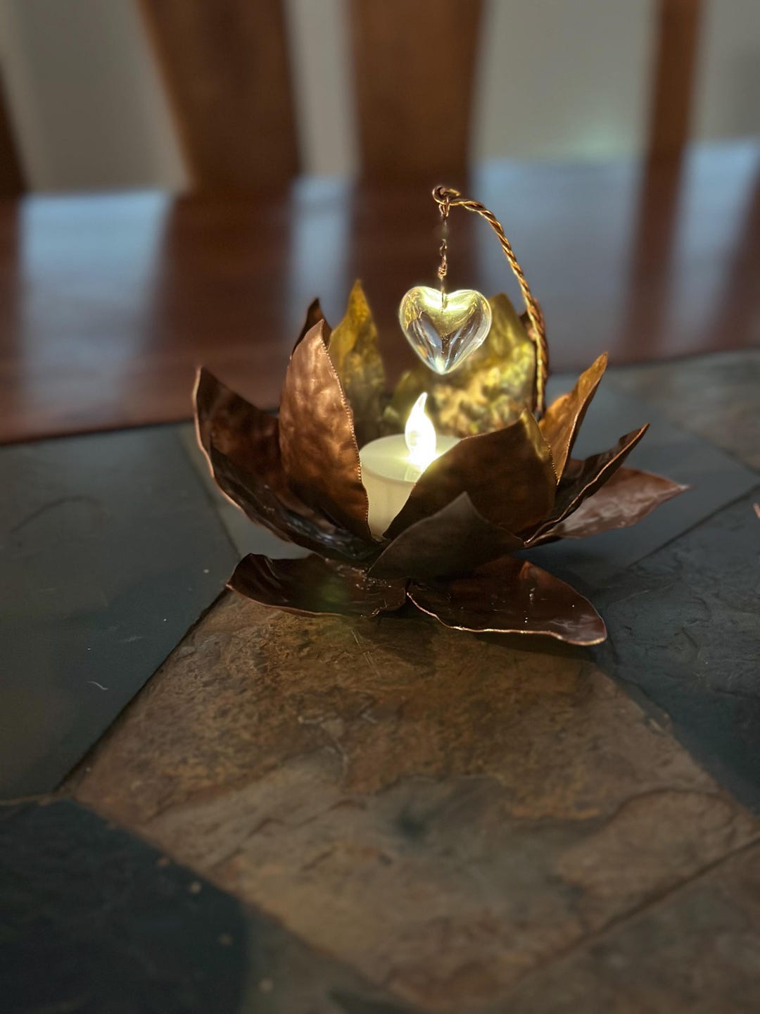 Copper Lotus Flower Heart Handmade Metal Tabletop Centerpiece Home ...