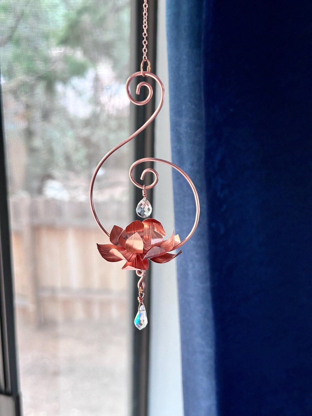Pure Copper Lotus Flower and Prism Window Dangle Rear View Mirror Car ...