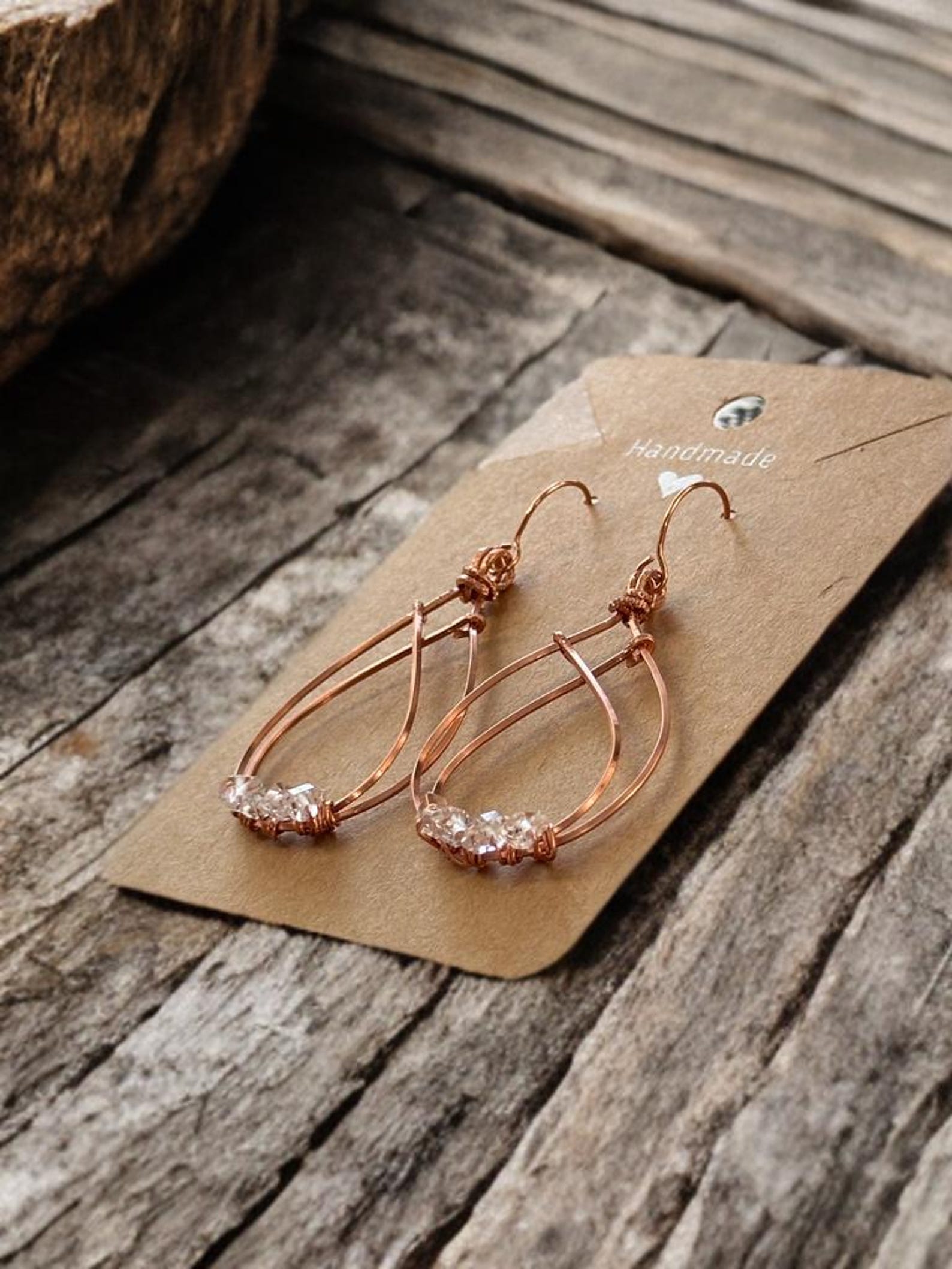 Handmade PURE Copper Wire Dangle Earrings With Herkimer Diamonds ...