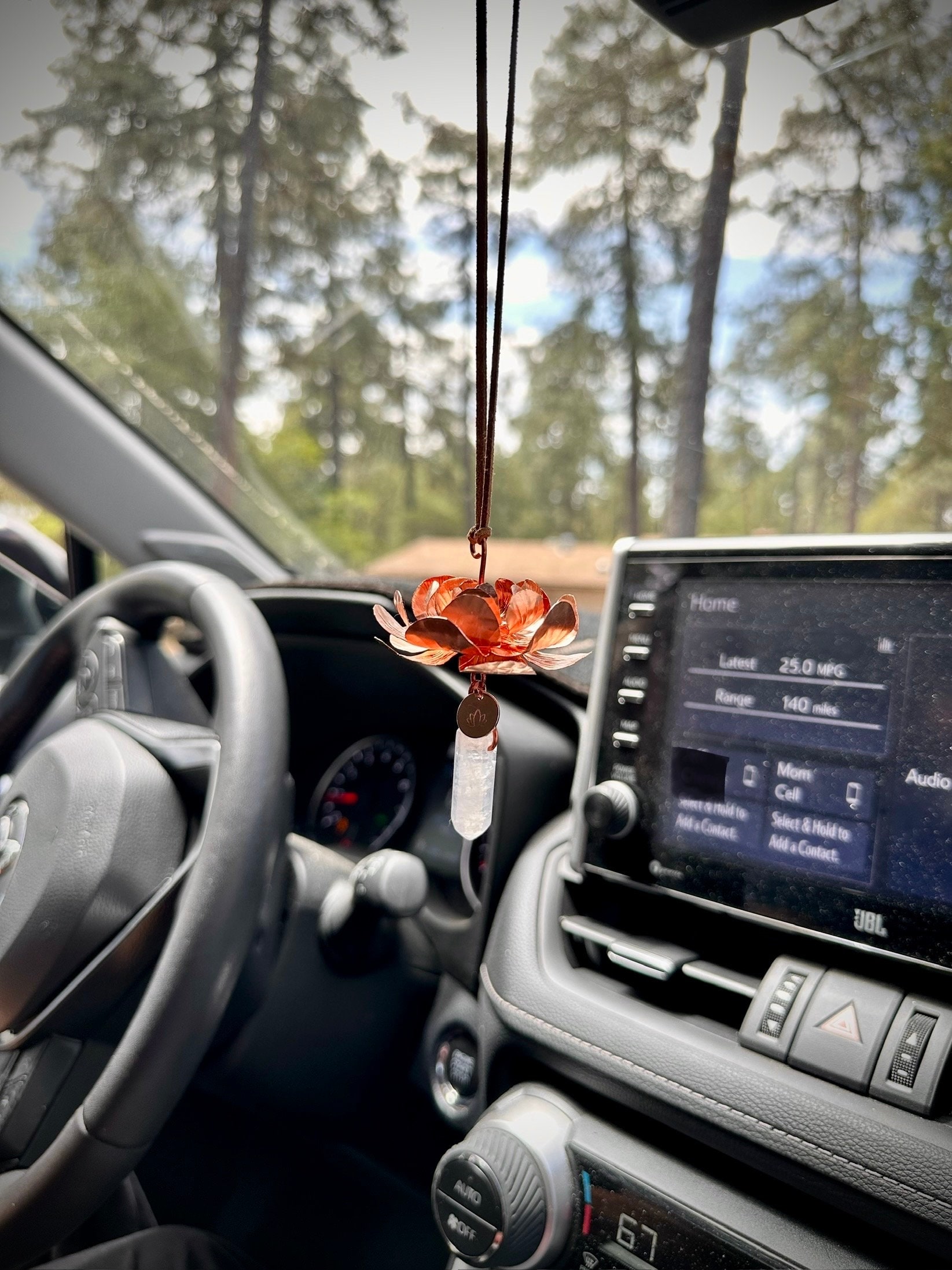 Handmade Copper Lotus Flower and Gemstone Window Dangle Rear View ...
