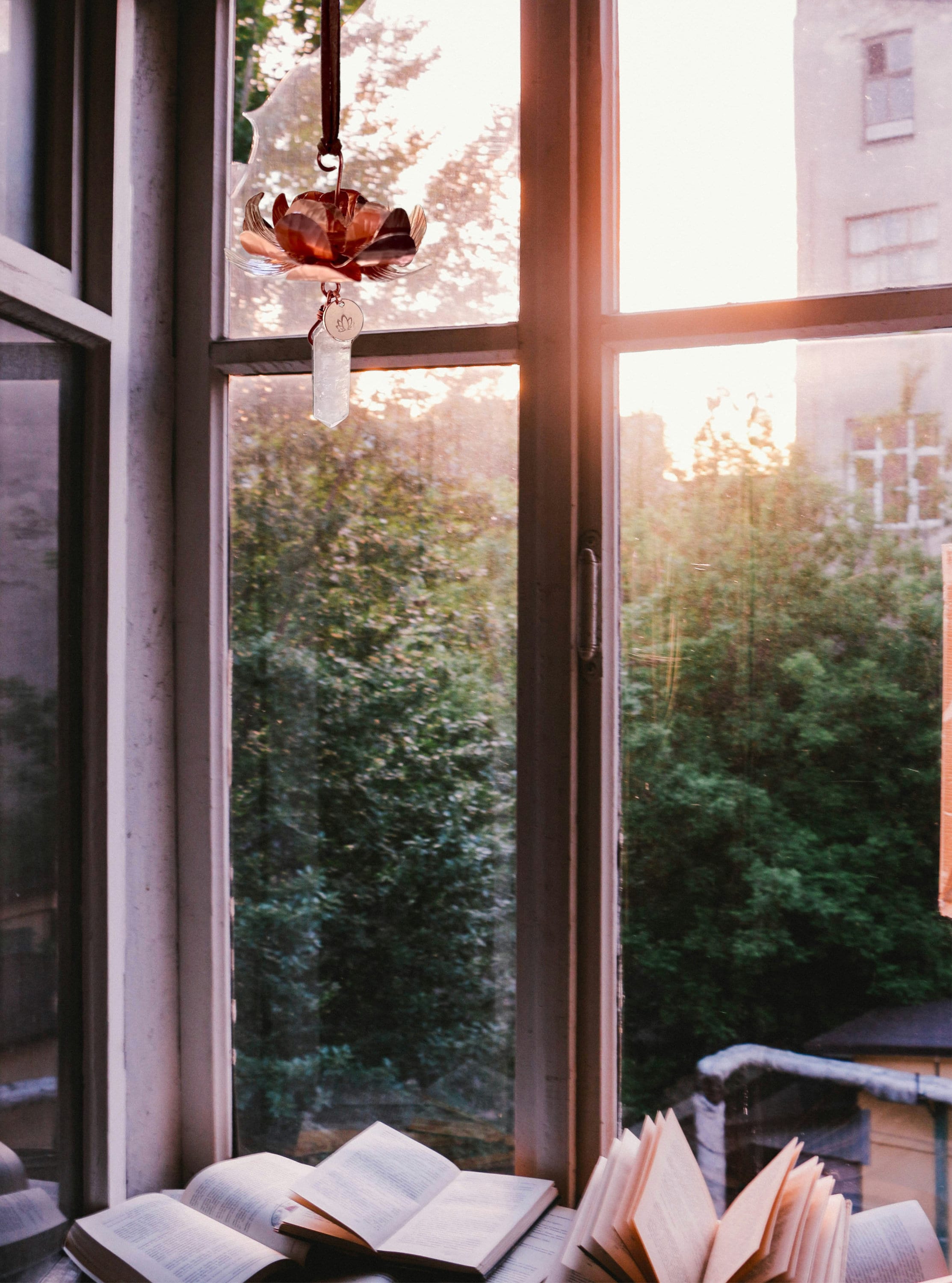 Handmade Copper Lotus Flower and Gemstone Window Dangle Rear View ...