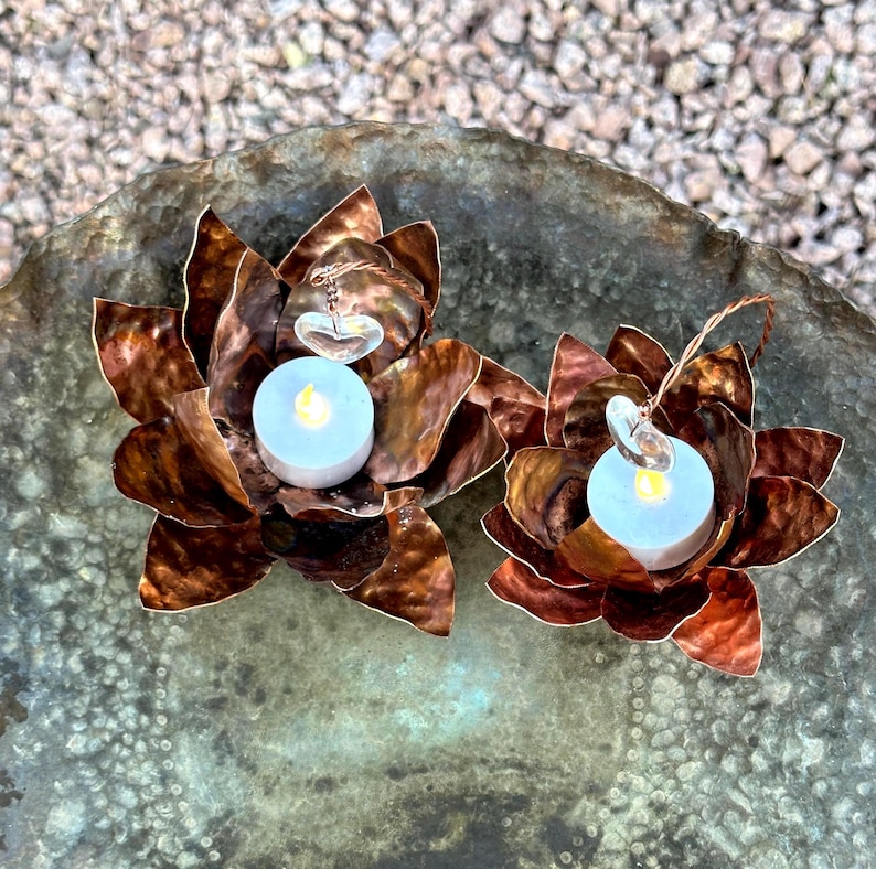 Copper Lotus Flower Heart Handmade Metal Tabletop Centerpiece Home ...