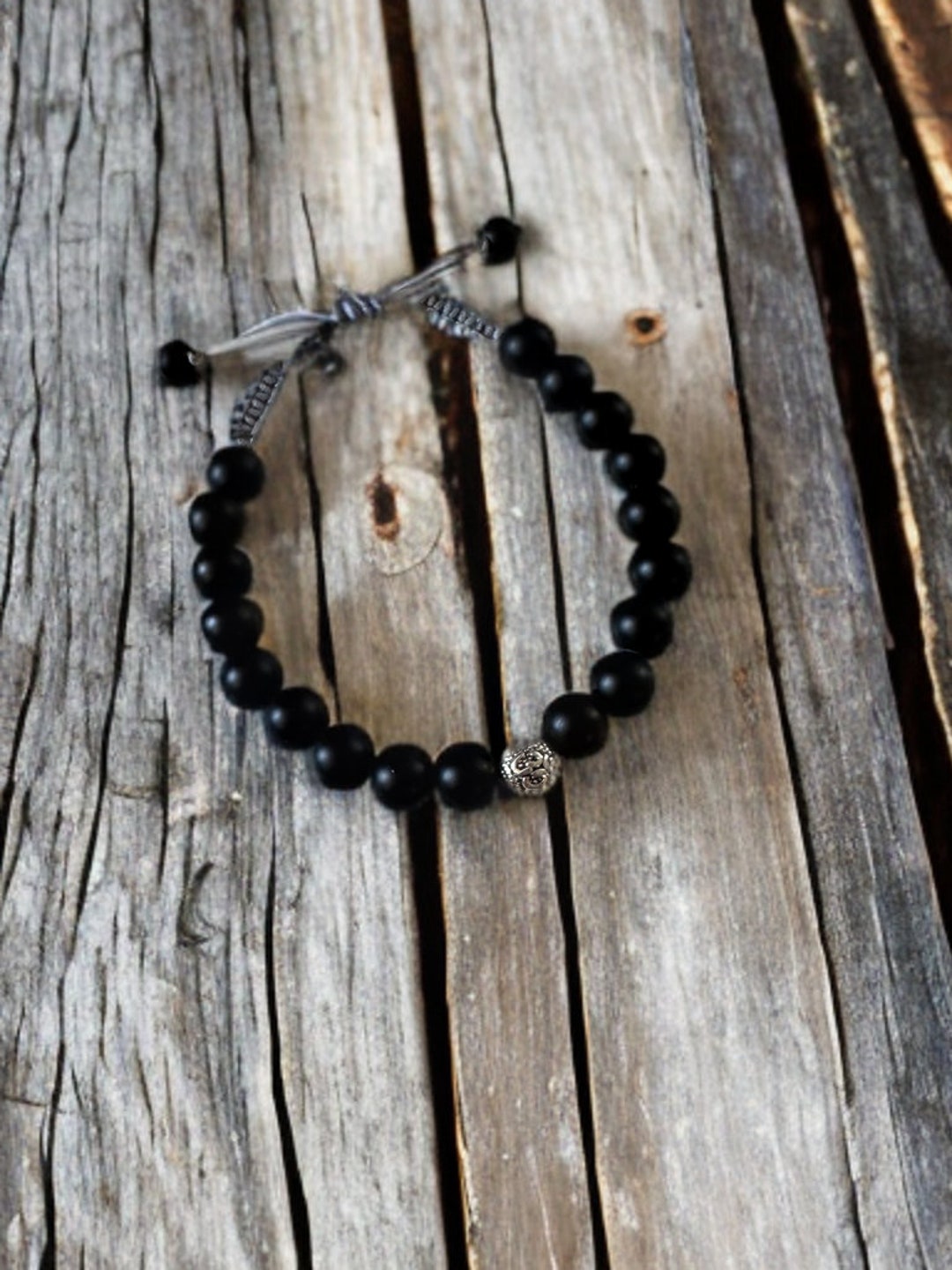 January Birthstone Black Onyx Adjustable Bracelet With Meditation OM ...