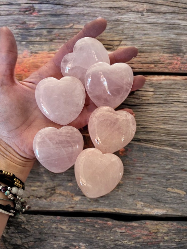 Pure Rose Quartz Heart Palm Stones Anti Anxiety Calming Crystals ...