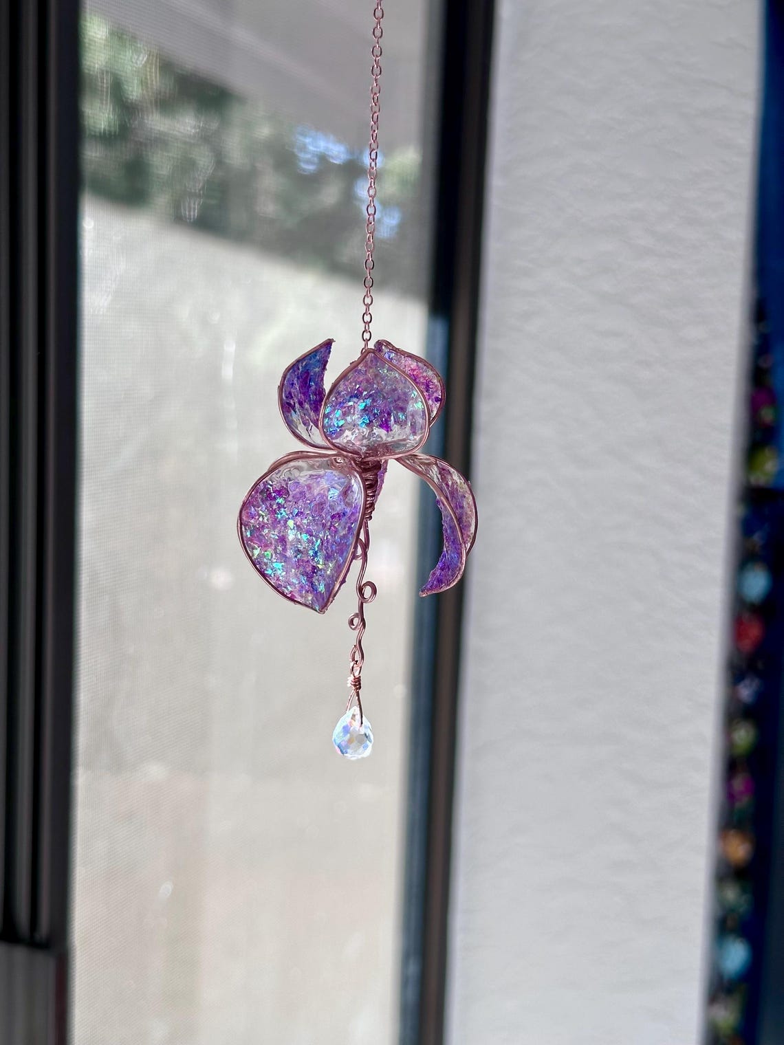 Holographic Purple Rear View Mirror Copper Wire & Epoxy Flower ...