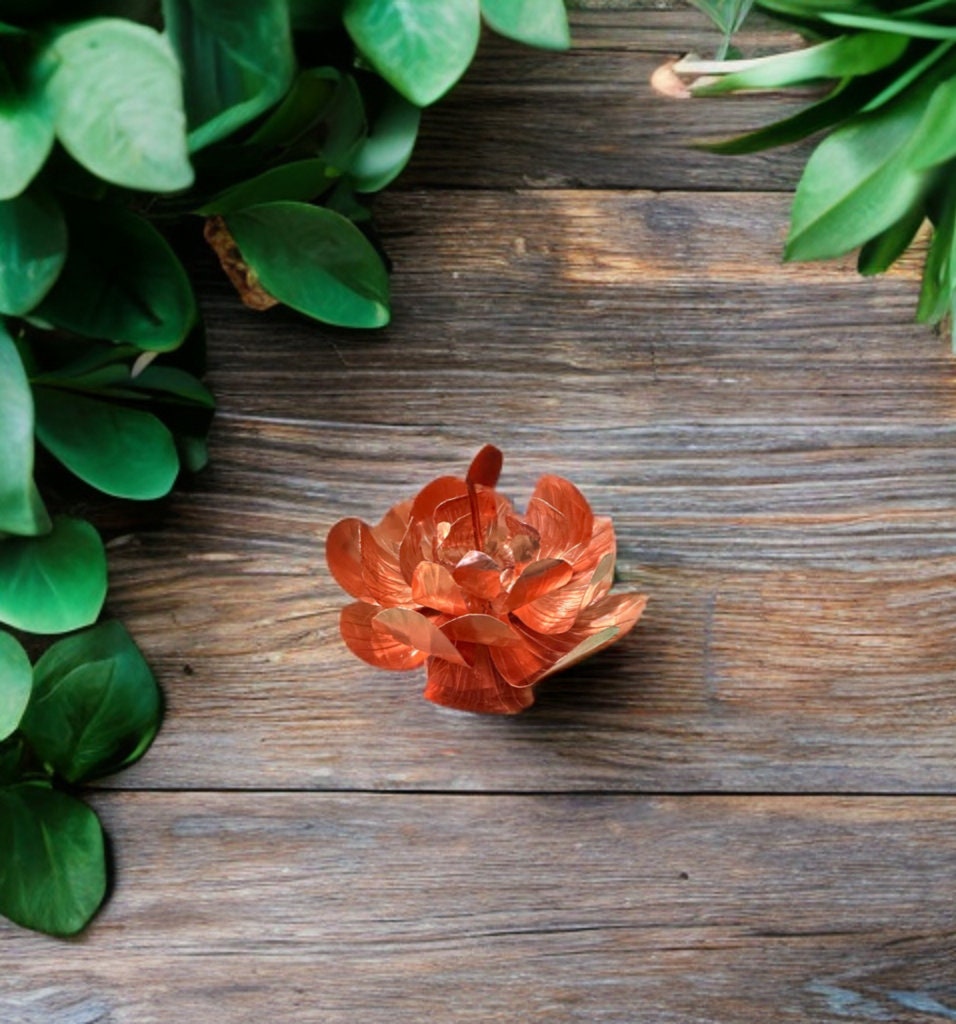 Handmade Copper Lotus Flower and Gemstone Window Dangle Rear View ...