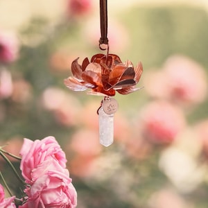 Handmade Copper Lotus Flower and Gemstone Window Dangle Rear View ...