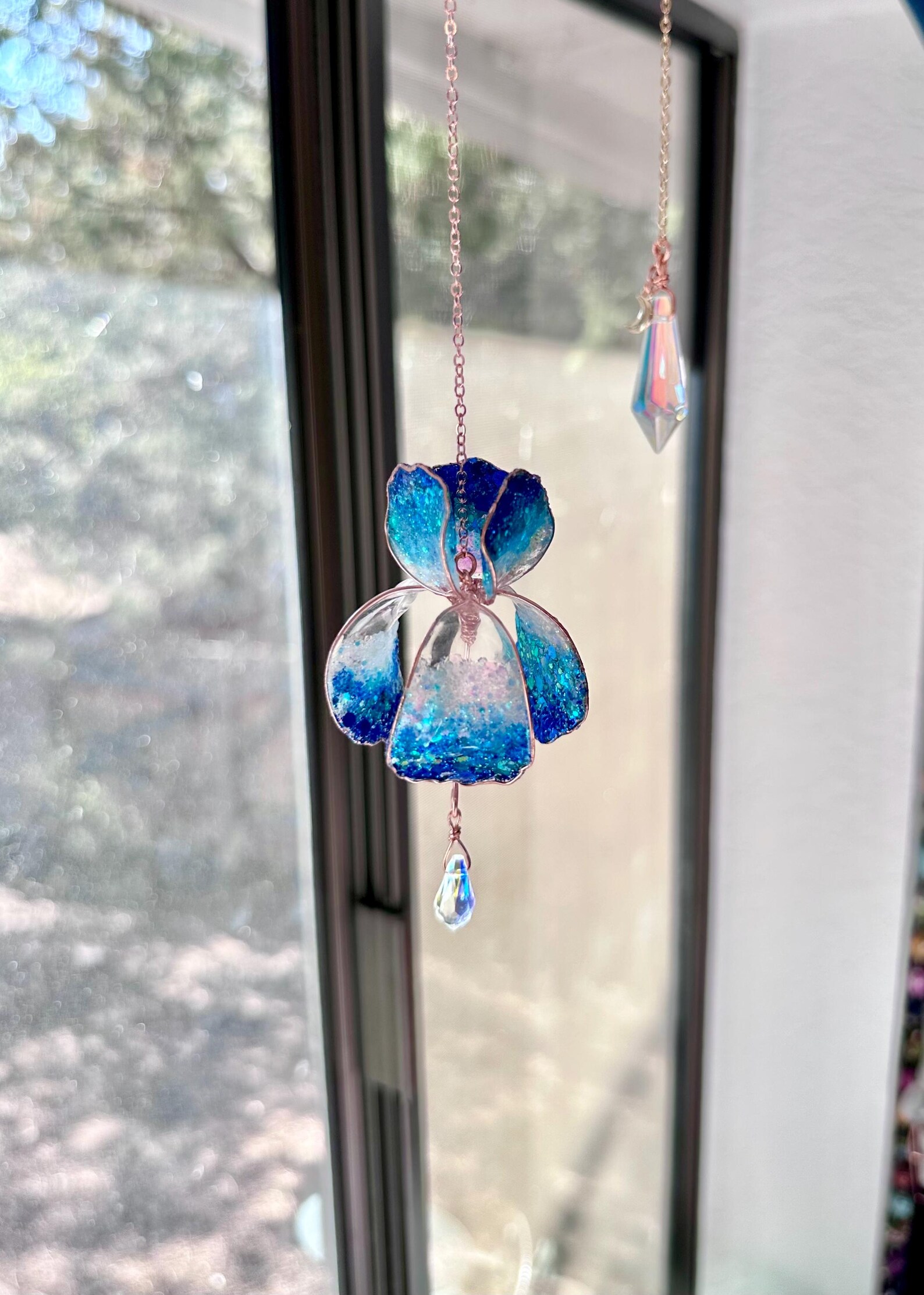 Blue Ombre Ocean Rear View Mirror Car Window Mini Suncatcher Copper ...
