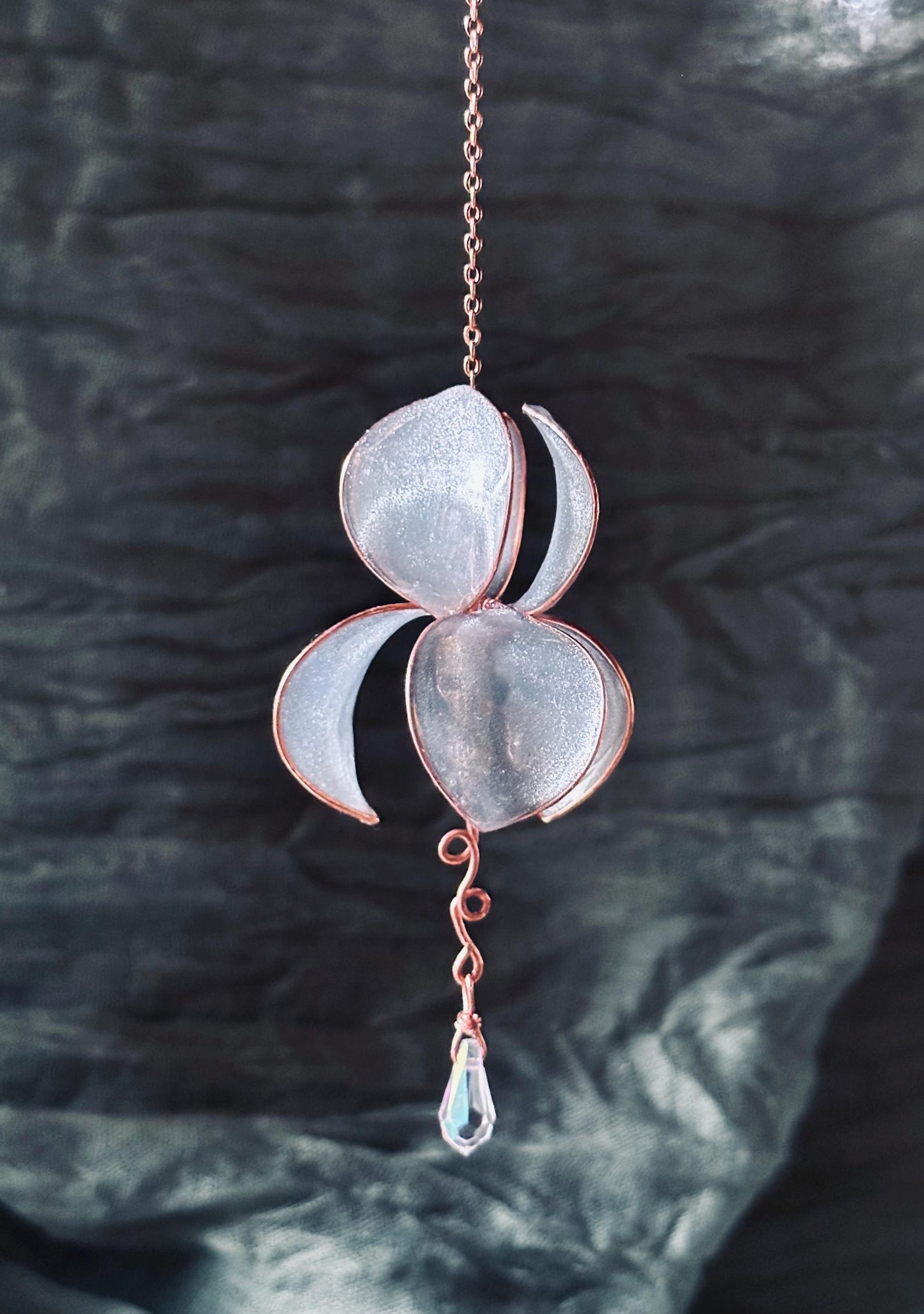 White Crescent Moonglow Rear View Mirror Custom Window Dangle Copper ...