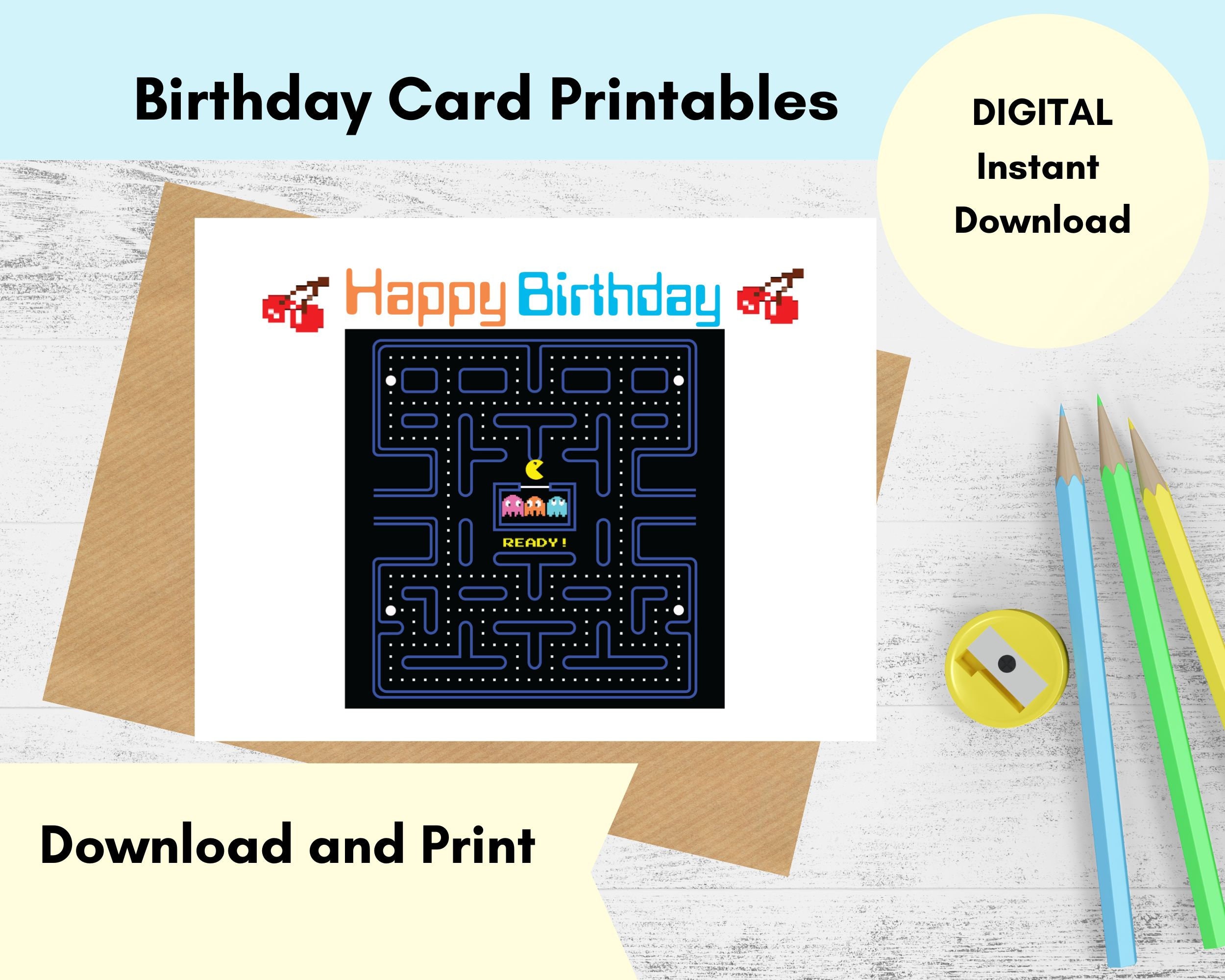 Pacman Birthday Card Printable, Video Game Birthday Card, Gaming ...