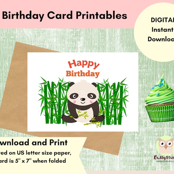Printable Panda Happy Birthday Card - Etsy