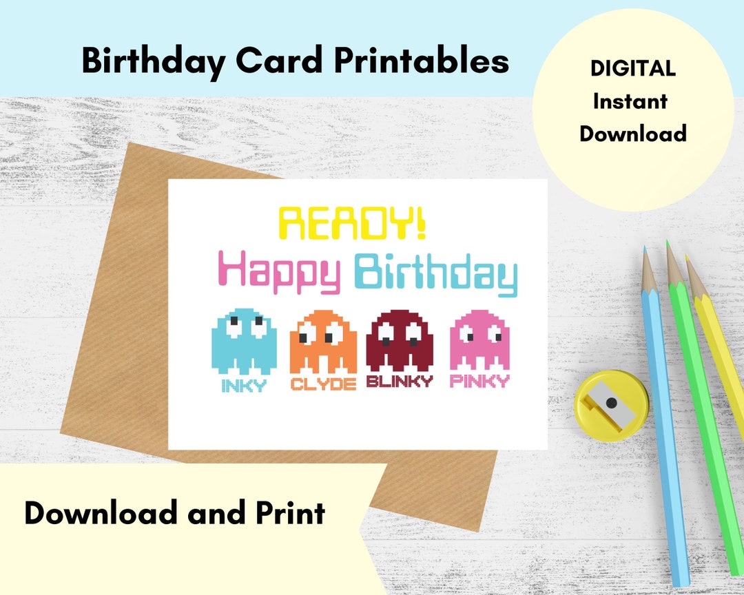 Pacman Birthday Card Printable, Video Game Birthday Card, Gaming, Gamer ...