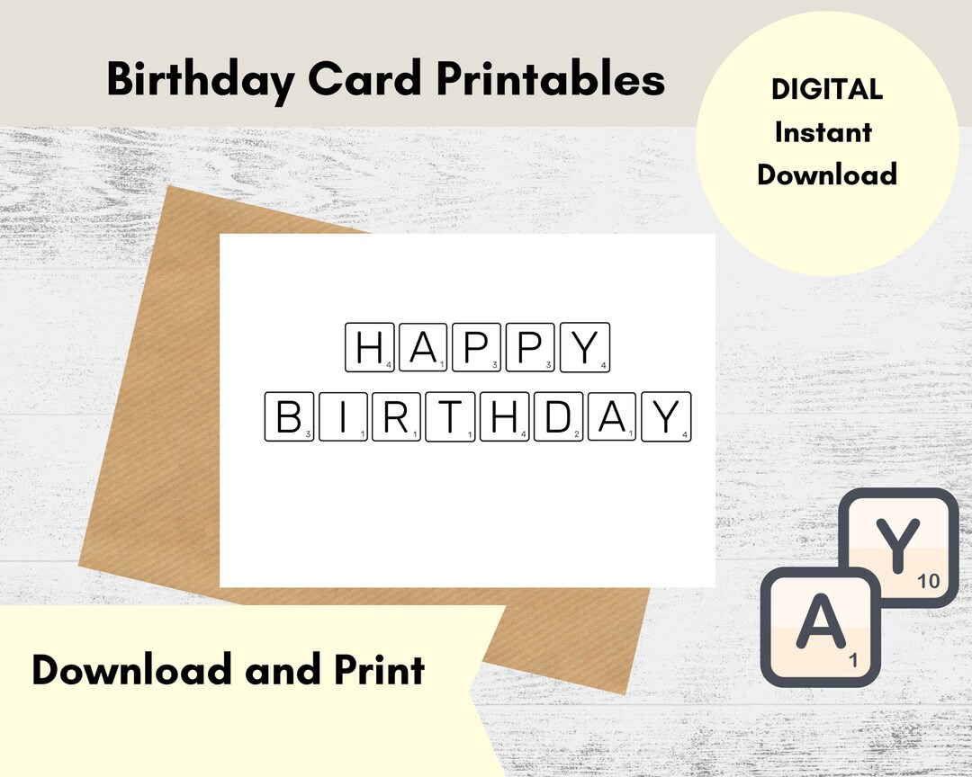 Scrabble Tile Birthday Card, Birthday Card Printable, Scrabble Tile ...