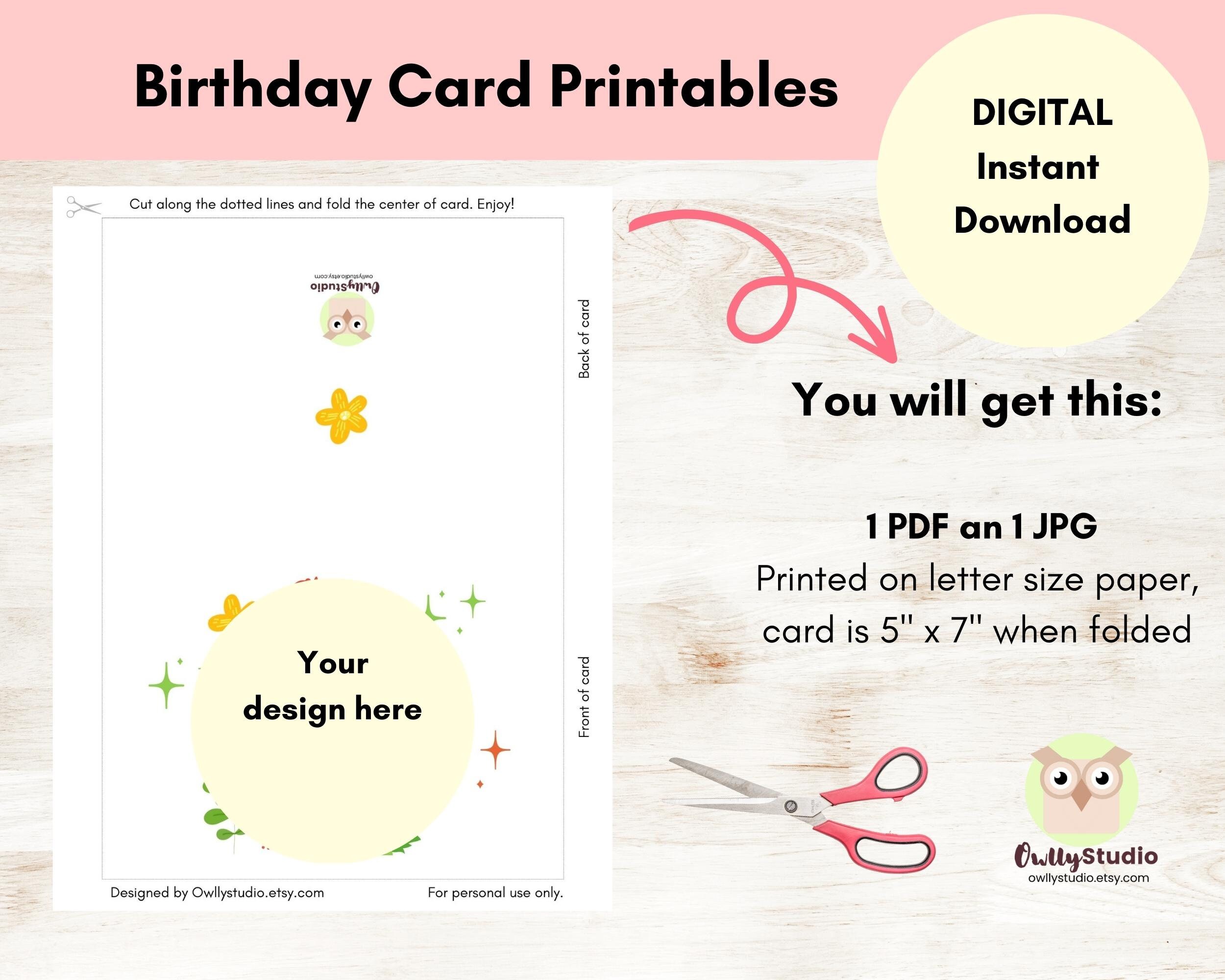 Printable Birthday Card, Happy Birthday Digital Printable Card, Cute ...