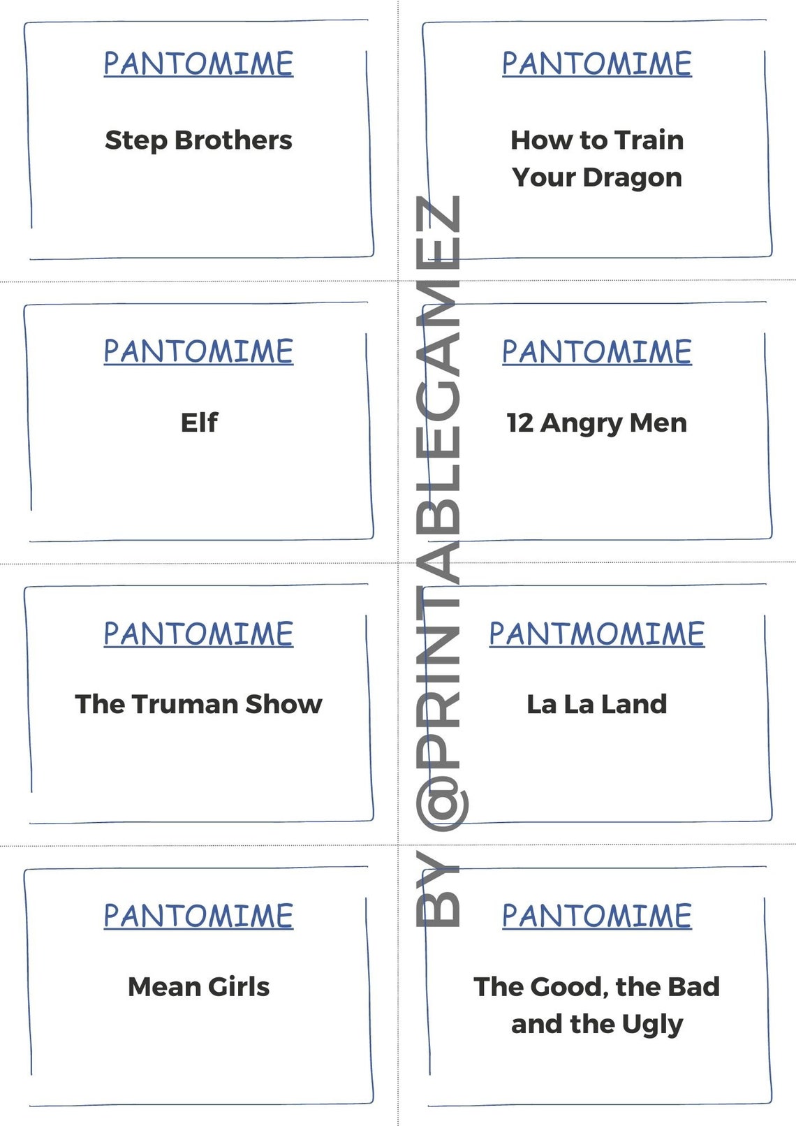 Printable Charades Game | 216 Action Charades Cards | Pictionary ...