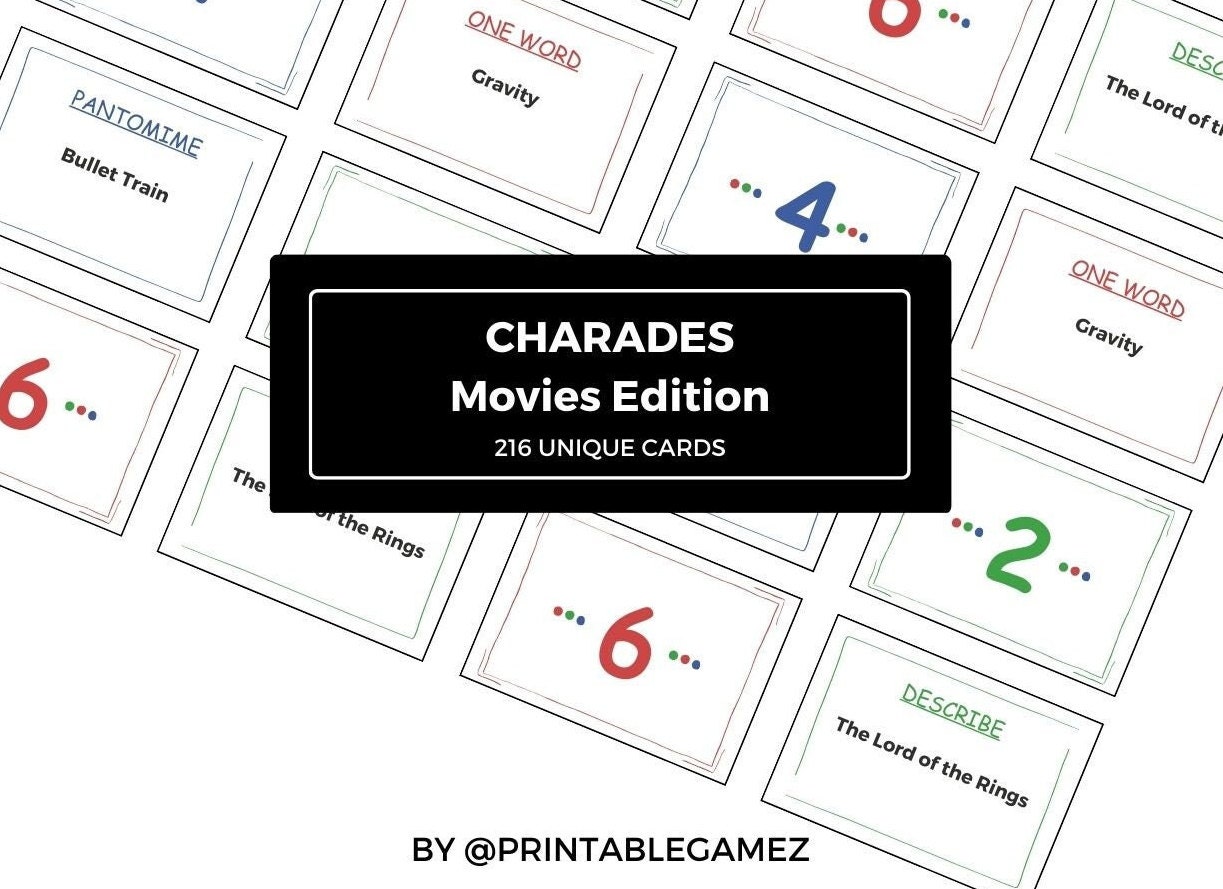 Printable Charades Game | 216 Action Charades Cards | Pictionary ...