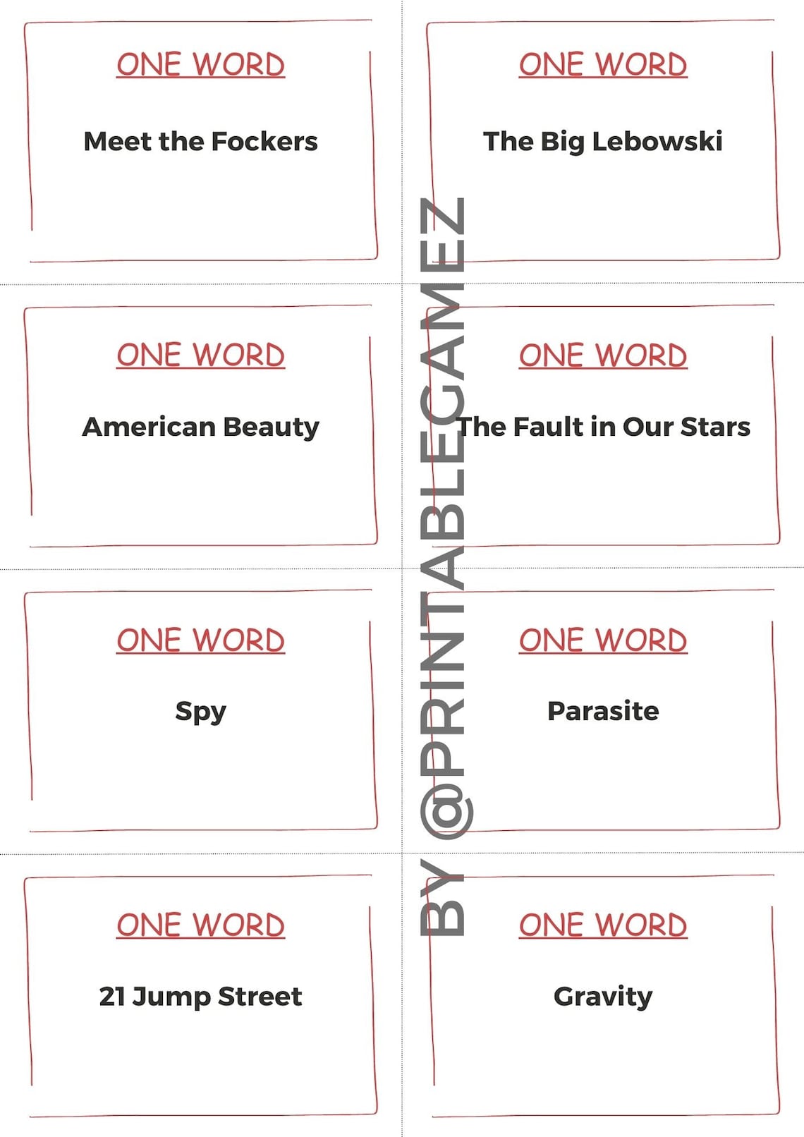 Printable Charades Game | 216 Action Charades Cards | Pictionary ...