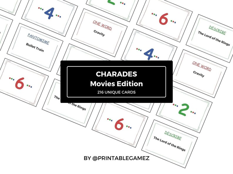 Printable Charades Game 216 Action Charades Cards - Etsy