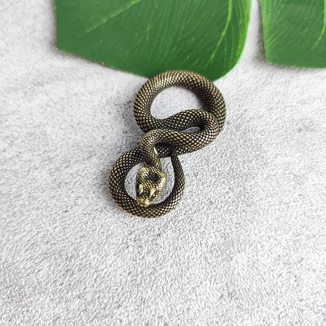 Antique Brass Snake Figurines, Handmade Snake Keychain Charm, Copper ...