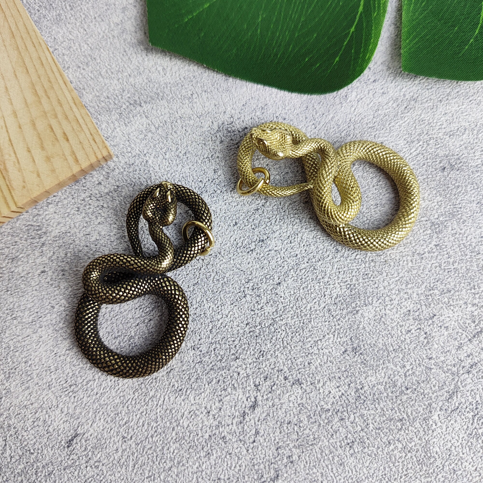 Antique Brass Snake Figurines, Handmade Snake Keychain Charm, Copper ...